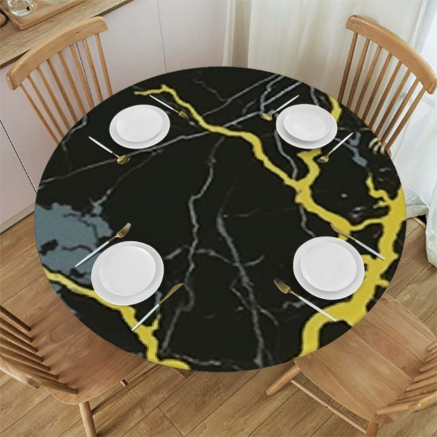 Round Fitted Vinyl Tablecloth with Elastic Edged & Flannel Backing ...