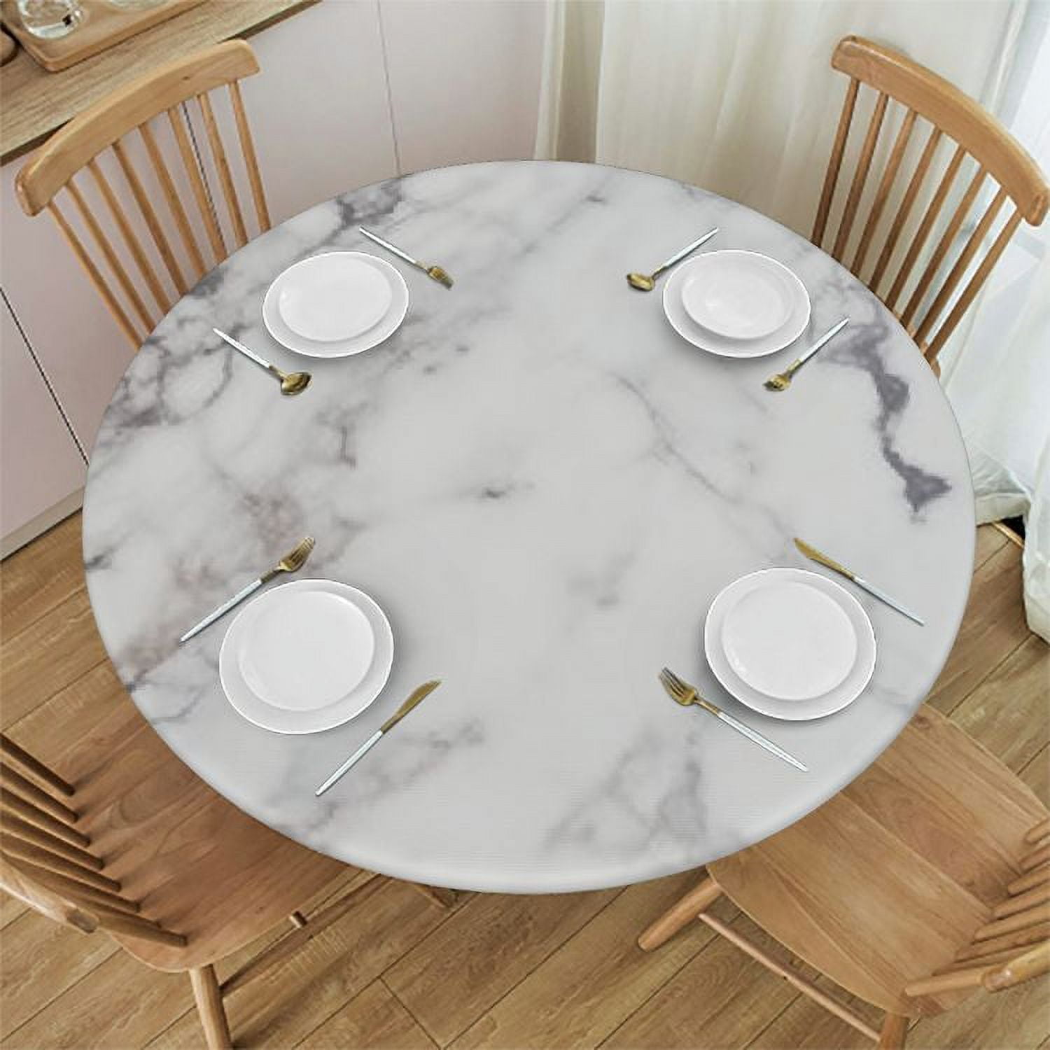 Round Fitted Vinyl Tablecloth with Elastic Edged & Flannel Backing ...