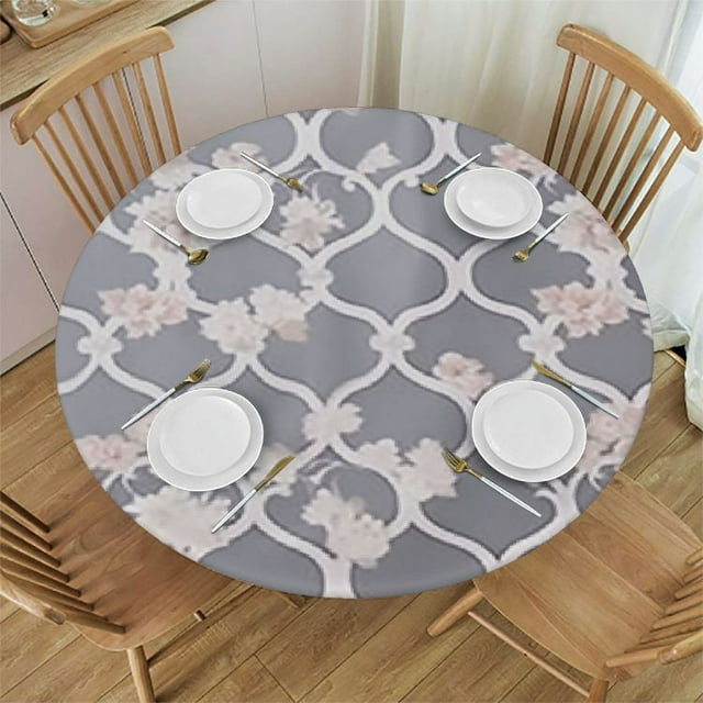 Round Fitted Vinyl Tablecloth with Elastic Edged & Flannel Backing ...