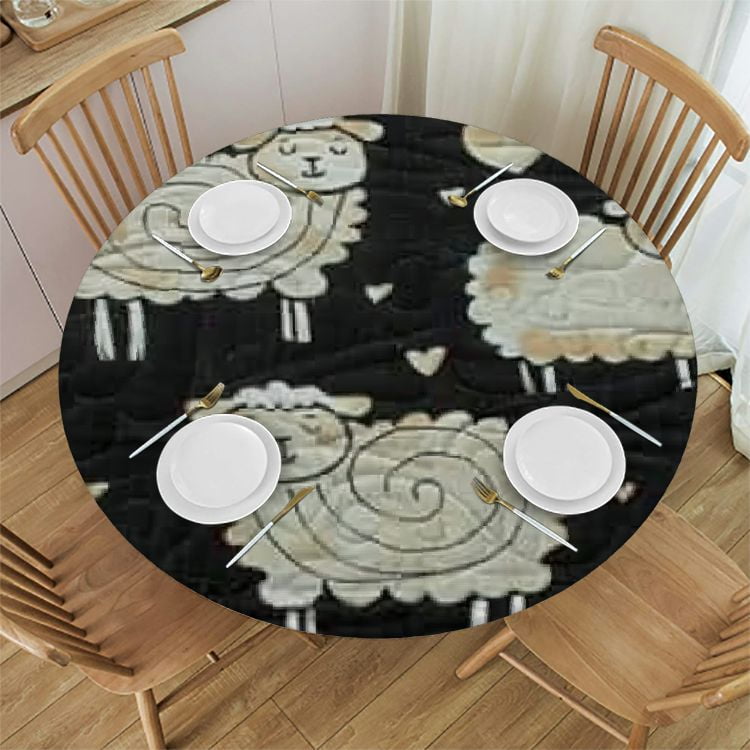 Round Fitted with Edged Wipeable Table Cloth for Kitchen Dining Party ...