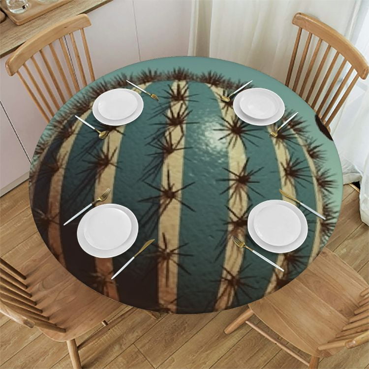 Round Fitted with Elastic Edge, Tropical Cactus Table Cover Waterproof ...