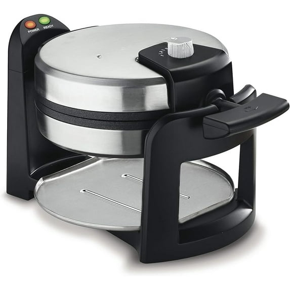 Round Flip Belgian Waffle Maker, Black/Silver, 1 inch thick - Walmart.com
