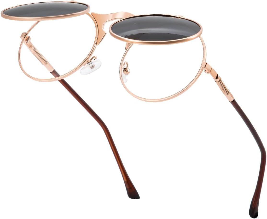 Round Flip Up Sunglasses for Men, Flip-up Shades with Double Lenses ...