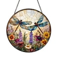 Round Floral Dragonfly Stained Glass Style Window Hanging, Garden ...