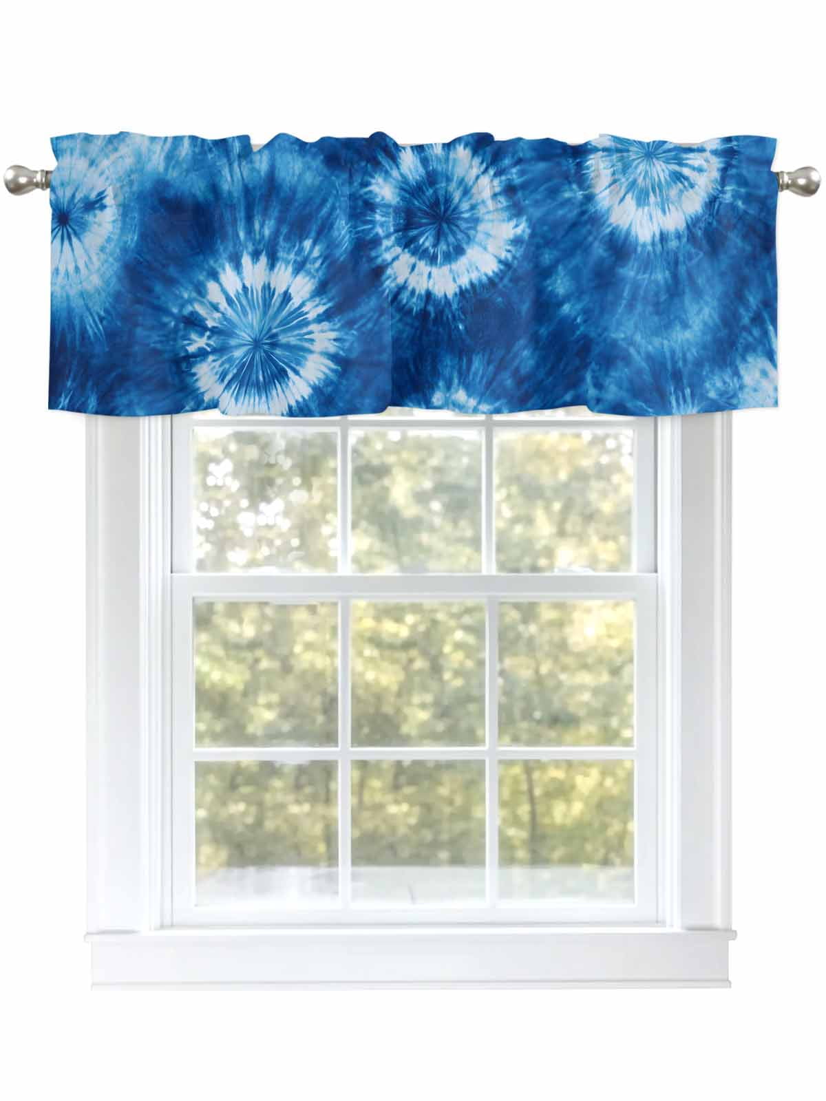 Round Floral Tie-dye Valances for Windows Blue Watercolor Retro Ethnic ...