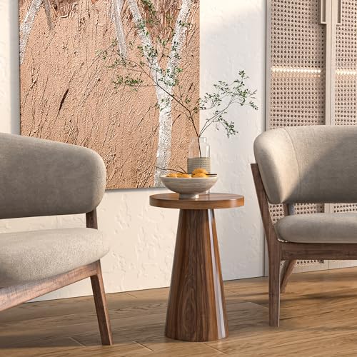 Round Fluted Accent End Table, Pedestal Side Small for Living Room, Mid ...