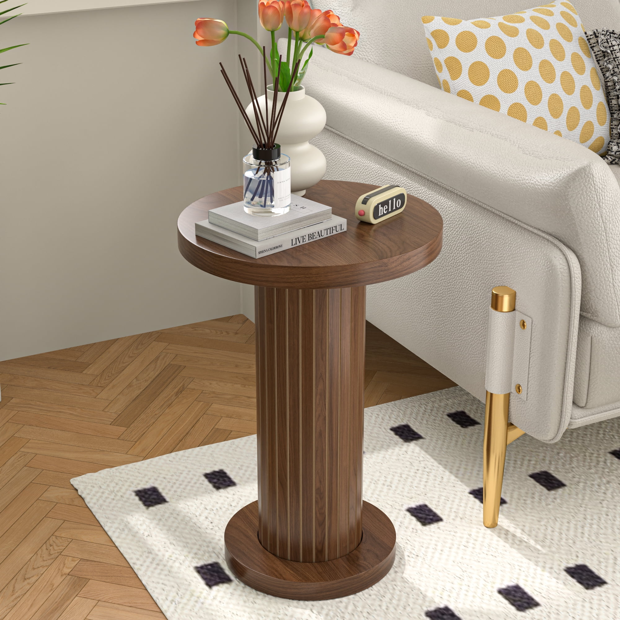 Round Fluted Accent Side Table, Small Drink Desk, Pedestal Drink Desk ...
