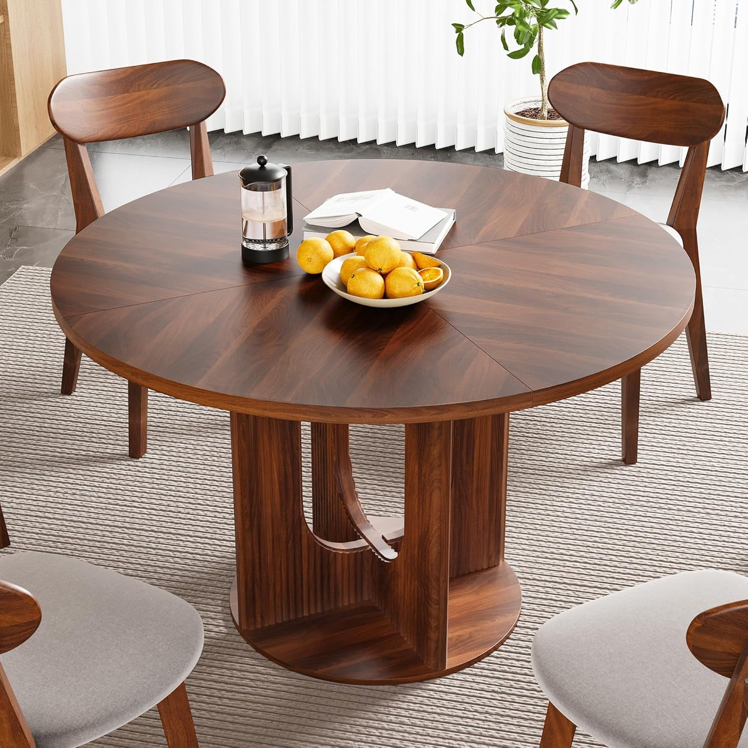 Round Fluted Dining Table for 4, Circle Kitchen Table with Pedestal ...