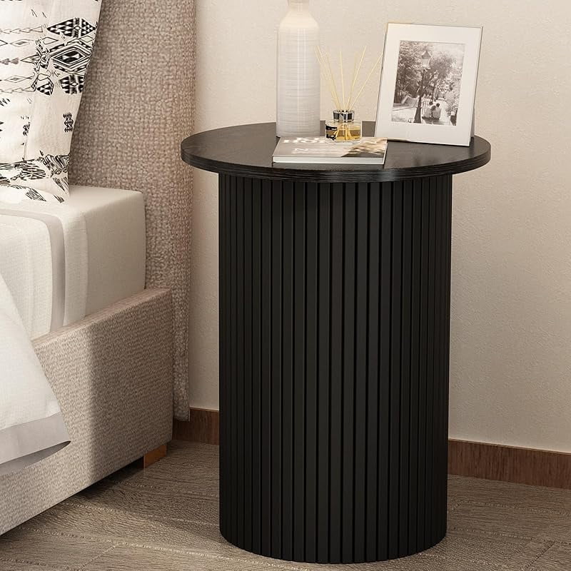 Round Fluted End Table, Small Accent Pedestal Side Table, Wood Fluted ...