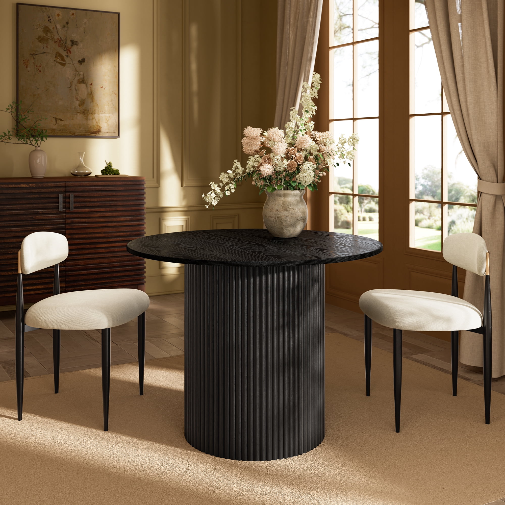 Round Fluted Wood Dining Table for 4, 42" Modern Kitchen Round Table ...