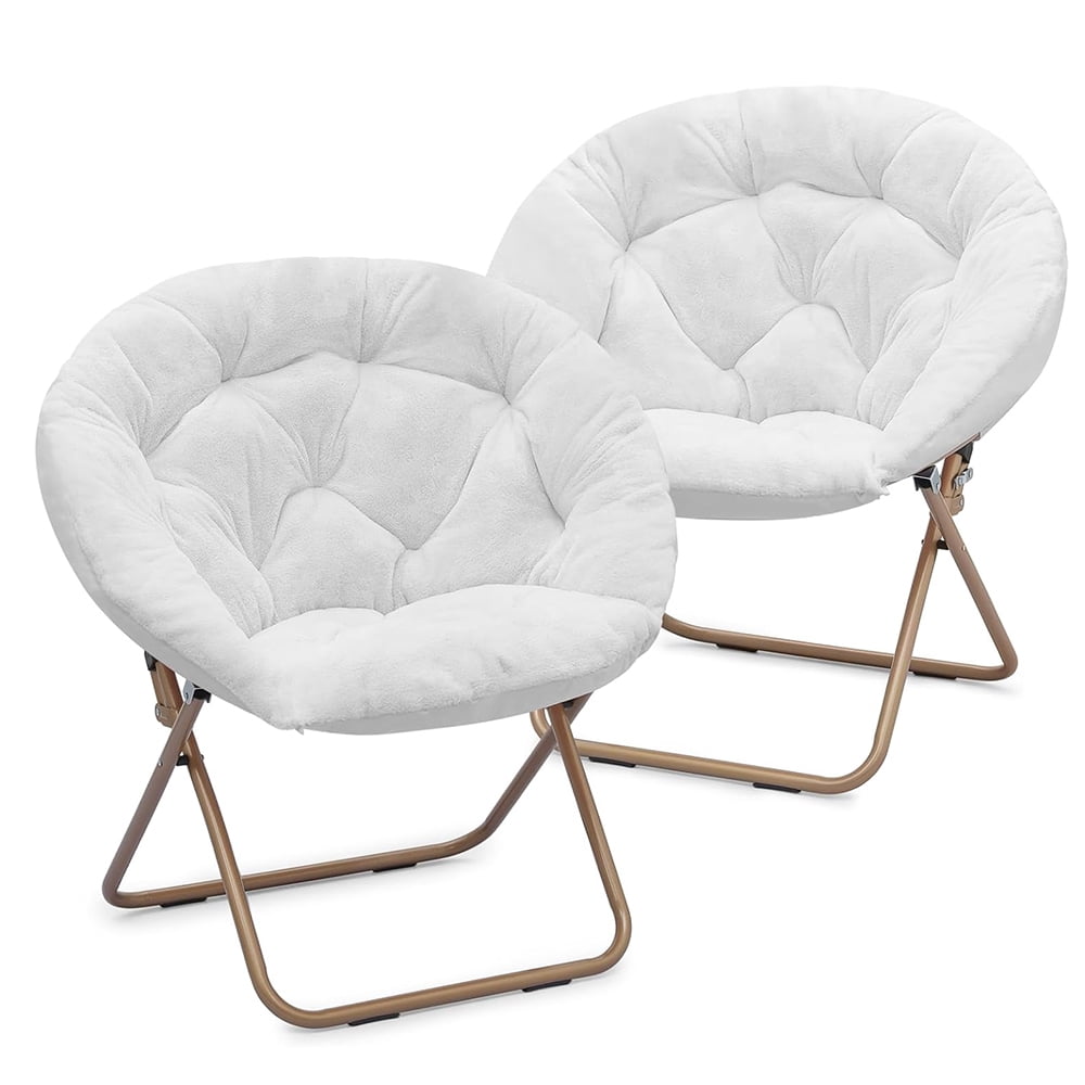 Round Foldable Oversized Moon Saucer Chair with Soft Faux Fur for ...