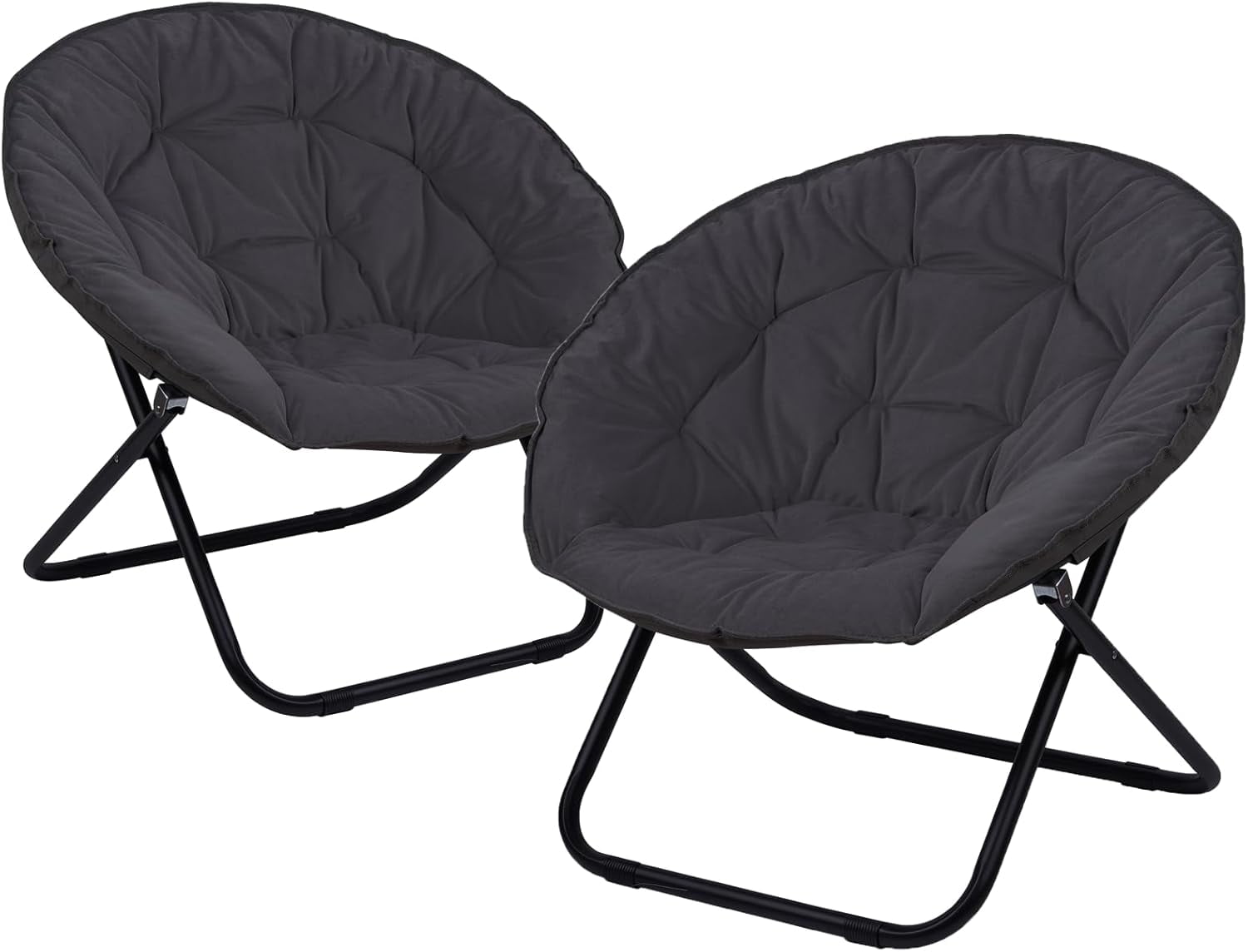 Round Foldable Saucer Chair Capacity Cozy Chair with Black Metal Frame ...