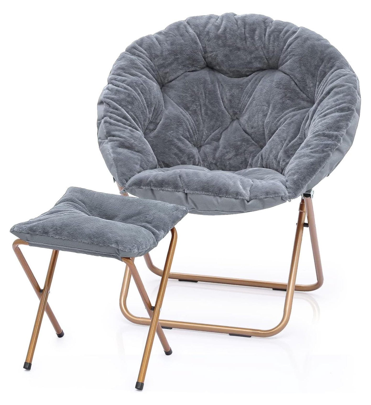 Round Folding Faux Fur Saucer Chair for Bedroom Living Room Dorm ...