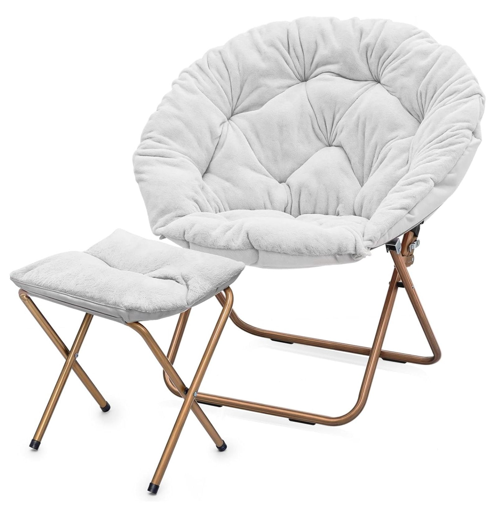 Round Folding Faux Fur Saucer Chair for Bedroom Living Room Dorm ...