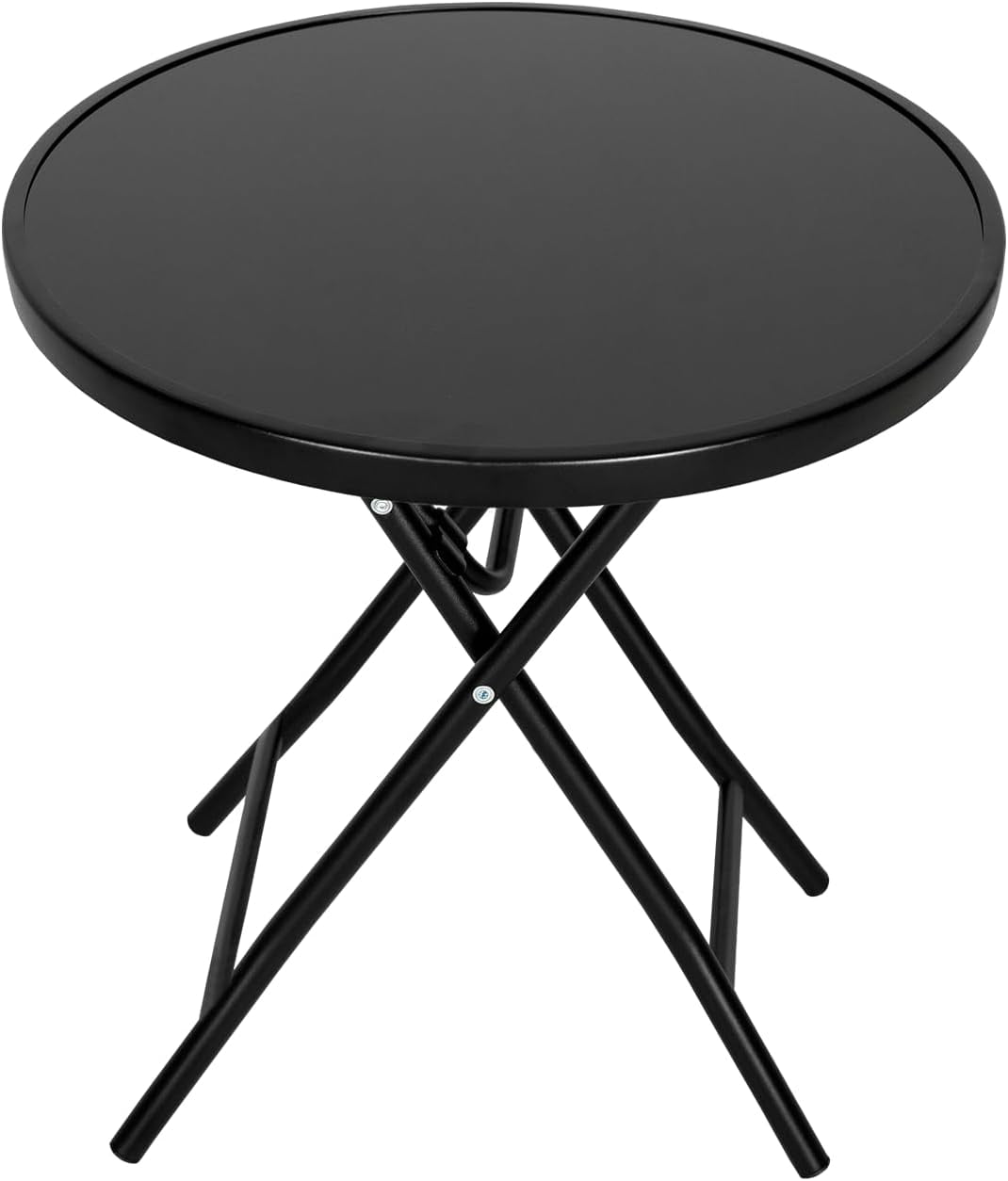 Round Folding Outdoor Side Table with Tempered Glass Tabletop, Portable ...