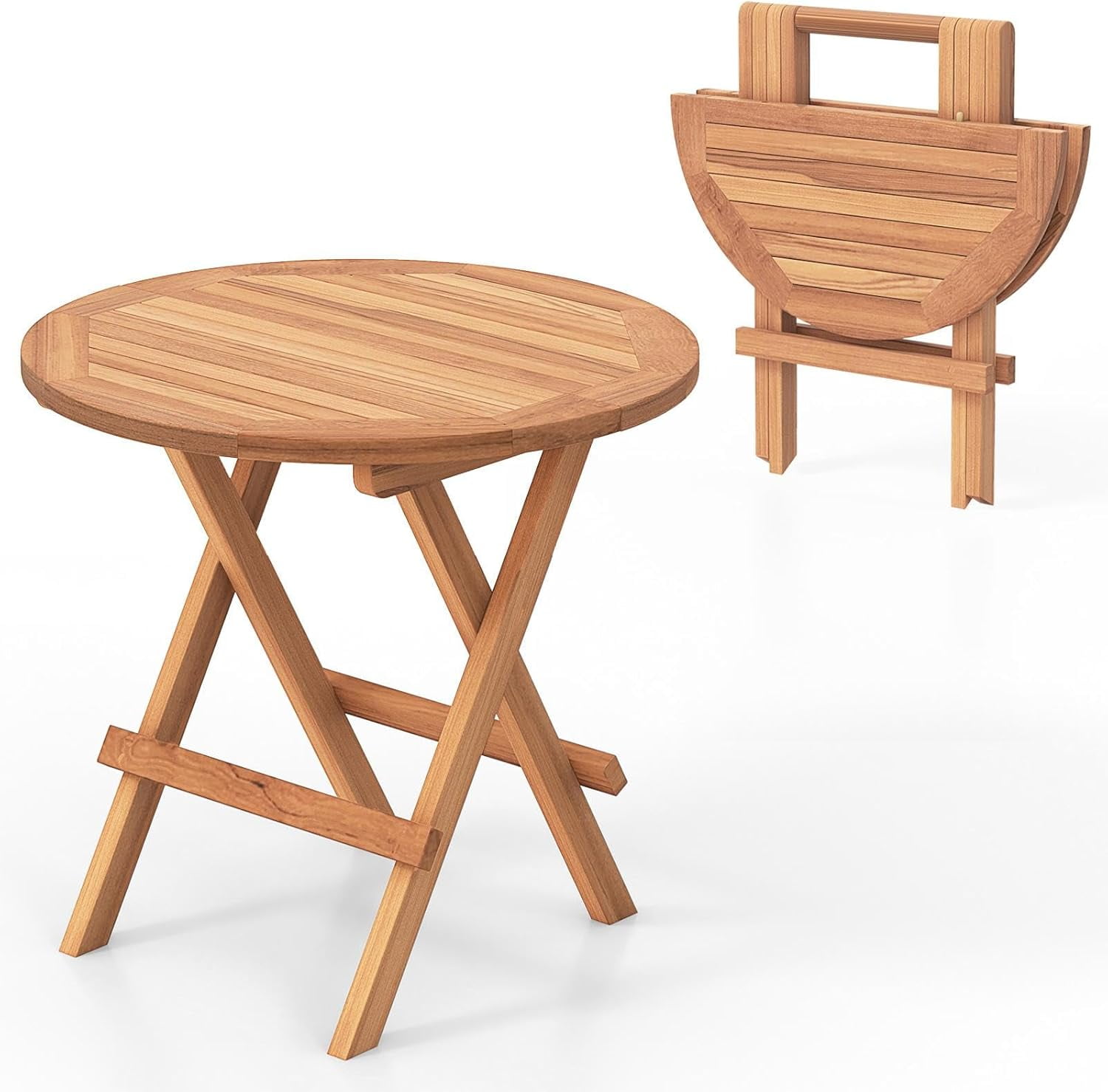 Round Folding Side Table, Outdoor Indonesia Teak Wood Patio Dining ...