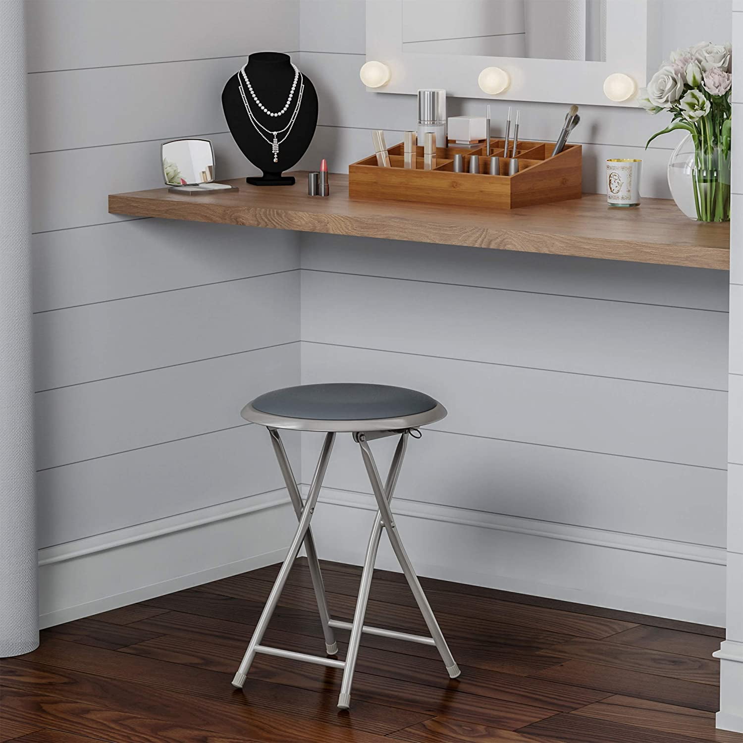 Round Folding Stool - Heavy-Duty 18-Inch Padded and Portable Stool with ...