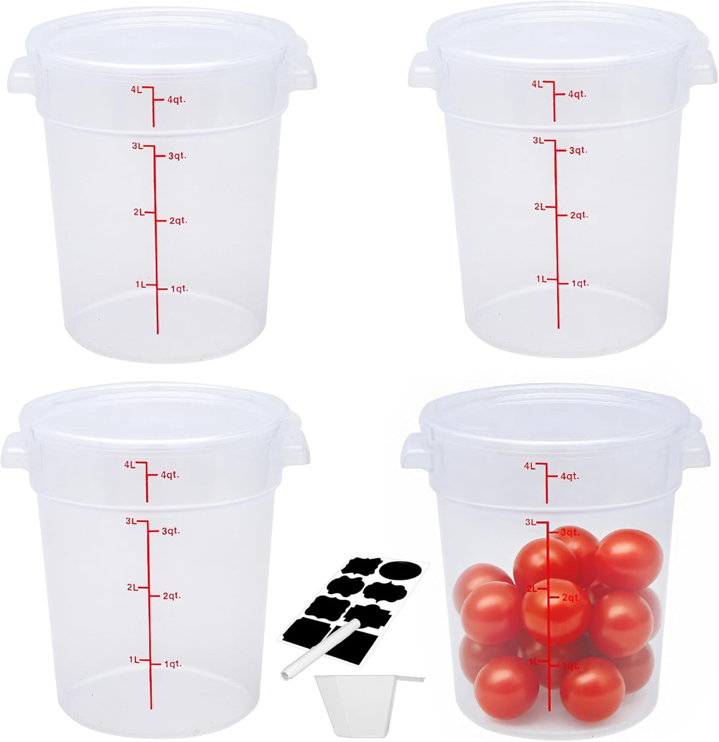Round Food Storage Container with Lid 22 Qt Translucent Commercial 4 ...