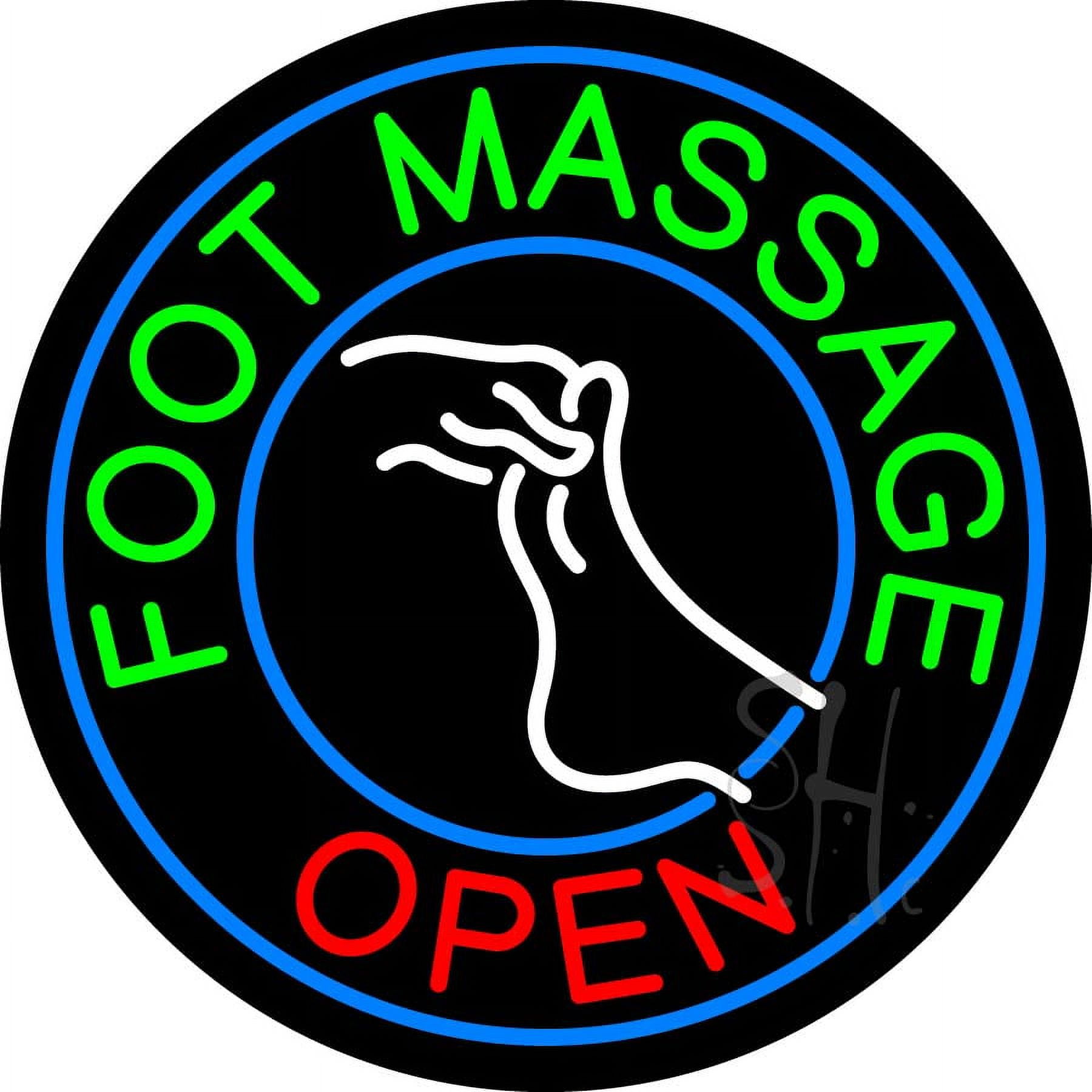 Round Foot Massage Open with Logo LED Neon Sign 18 x 18 - inches, Black ...