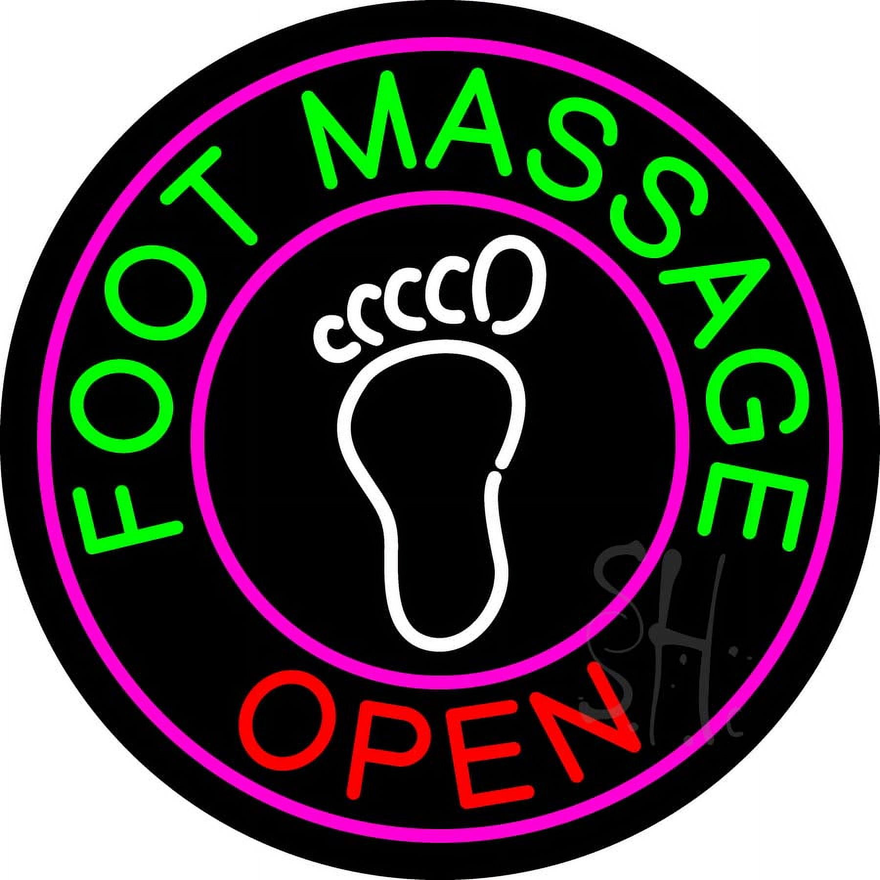 Round Foot Massage Open Logo LED Neon Sign 26 x 26 - inches, Black ...