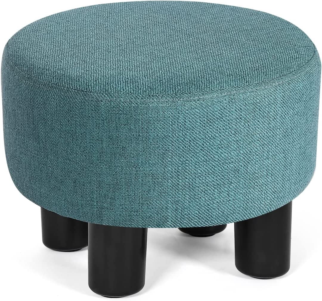 Round Foot Stool Ottoman Small Fabric Ottoman Foot Rest Modern Padded ...
