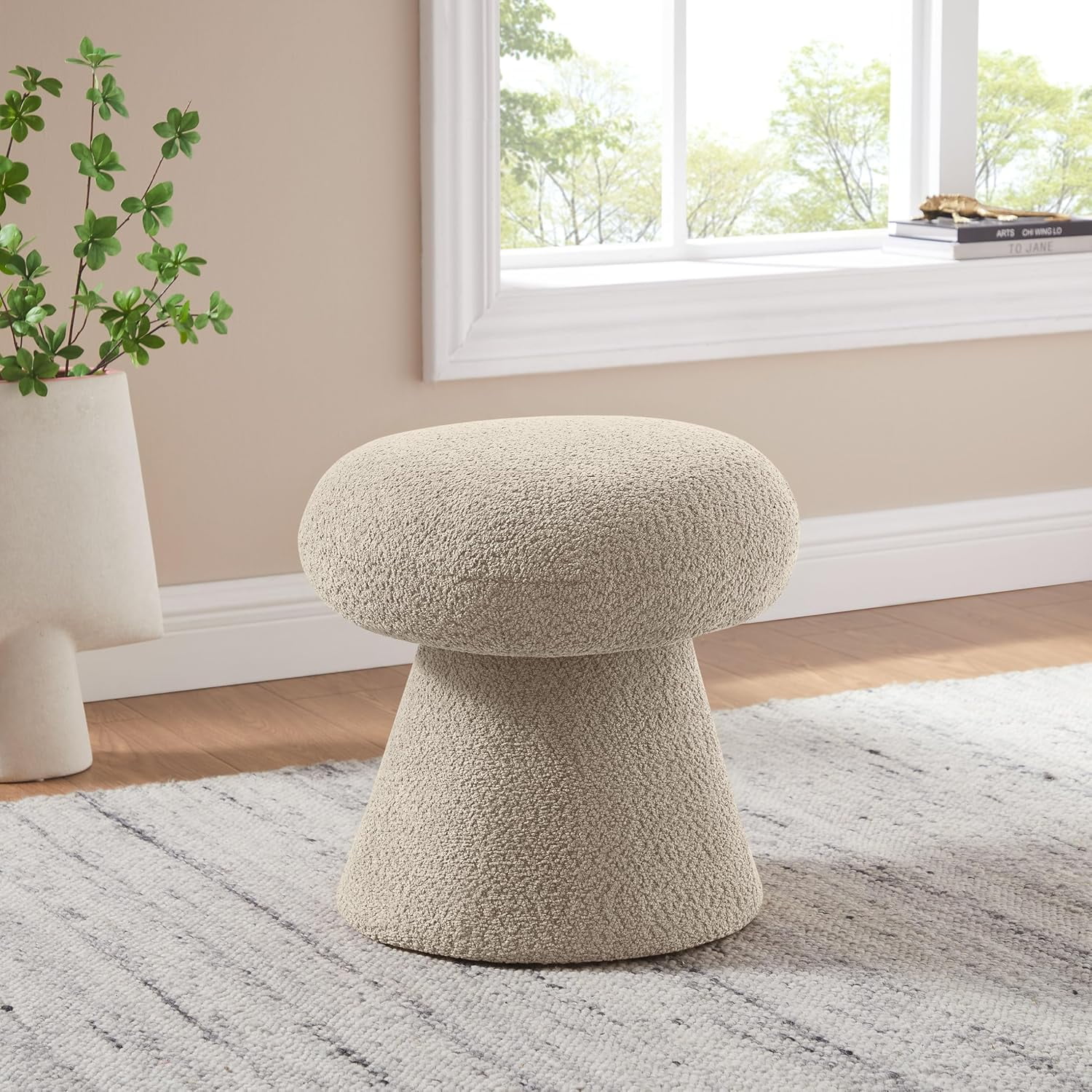 Round Footstool , Mushroom Foot Rest Stool, Small Upholstered Boucle ...