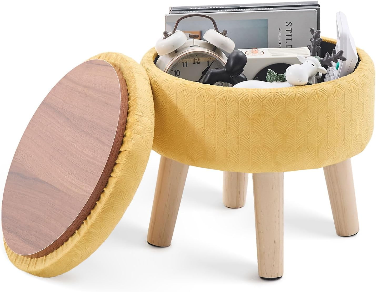 Round Footstool Ottoman Rabbit Wool Mushroom Stool Solid Wood Stool ...