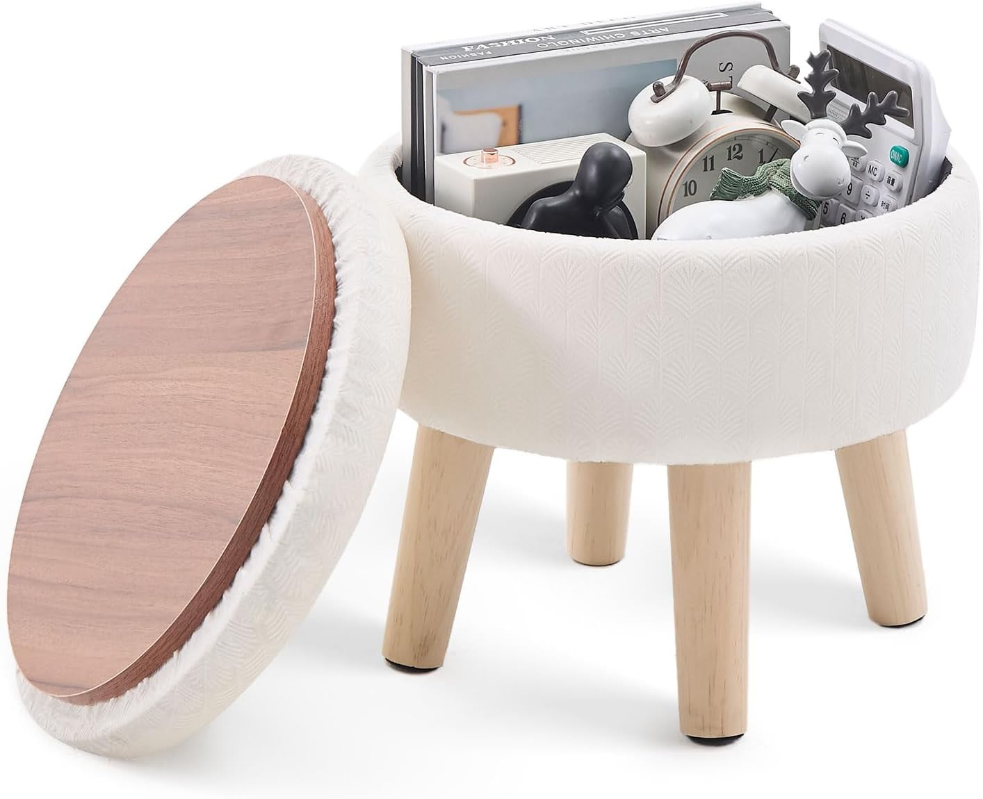 Cpintltr Storage Ottoman Footstool Round Footrest with Removable Lid ...