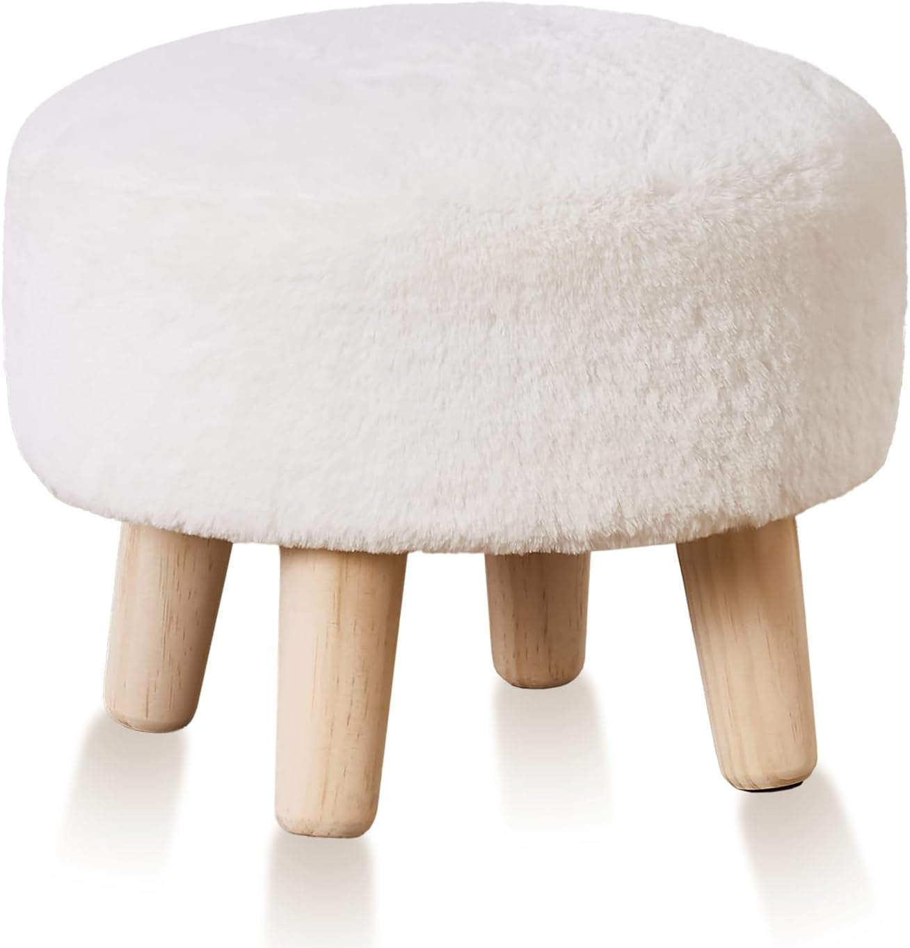 Round Footstool Ottoman Rabbit Wool Mushroom Stool Solid Wood Stool ...