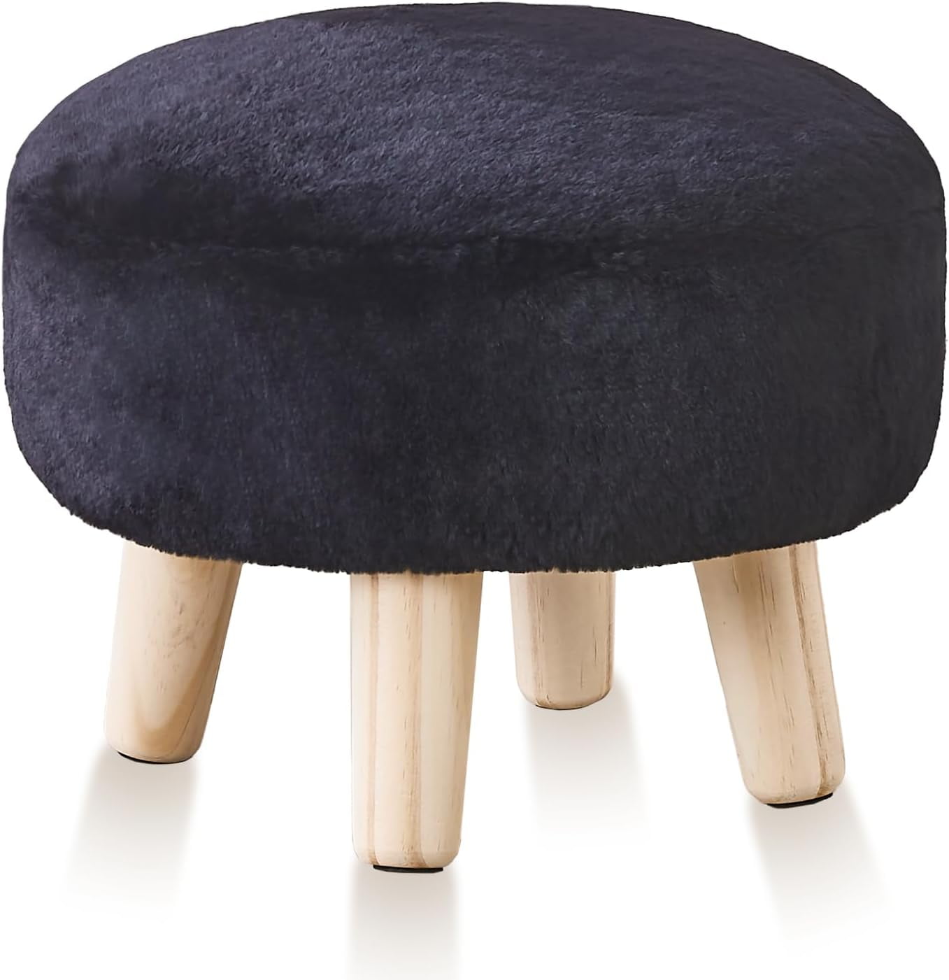 Round Footstool Ottoman Rabbit Wool Mushroom Stool Solid Wood Stool ...