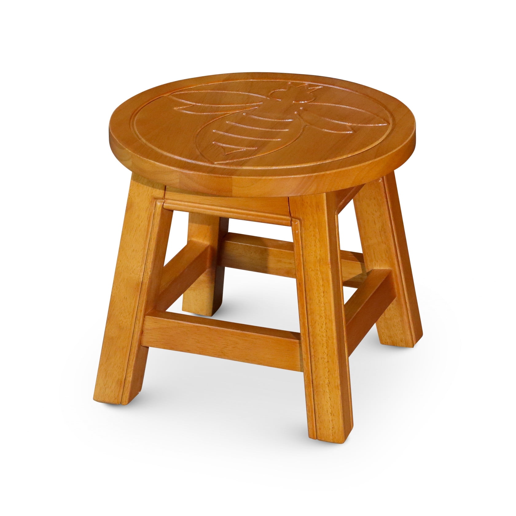 Round Footstool with Queen Bee Pattern, Carved Wooden Step Stool with ...