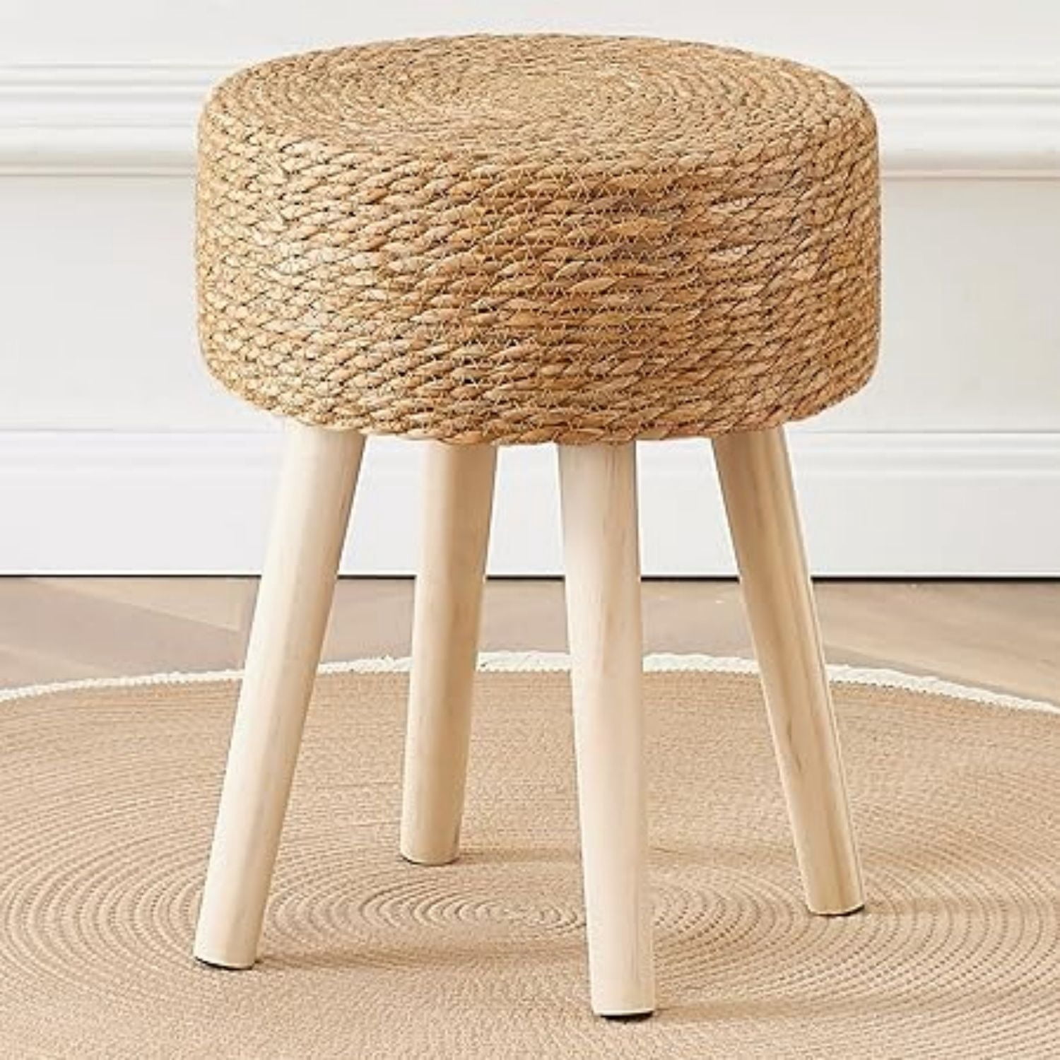 Round Footstool s with Solid Hand Weave Hyacinth Footrest Step Stool ...