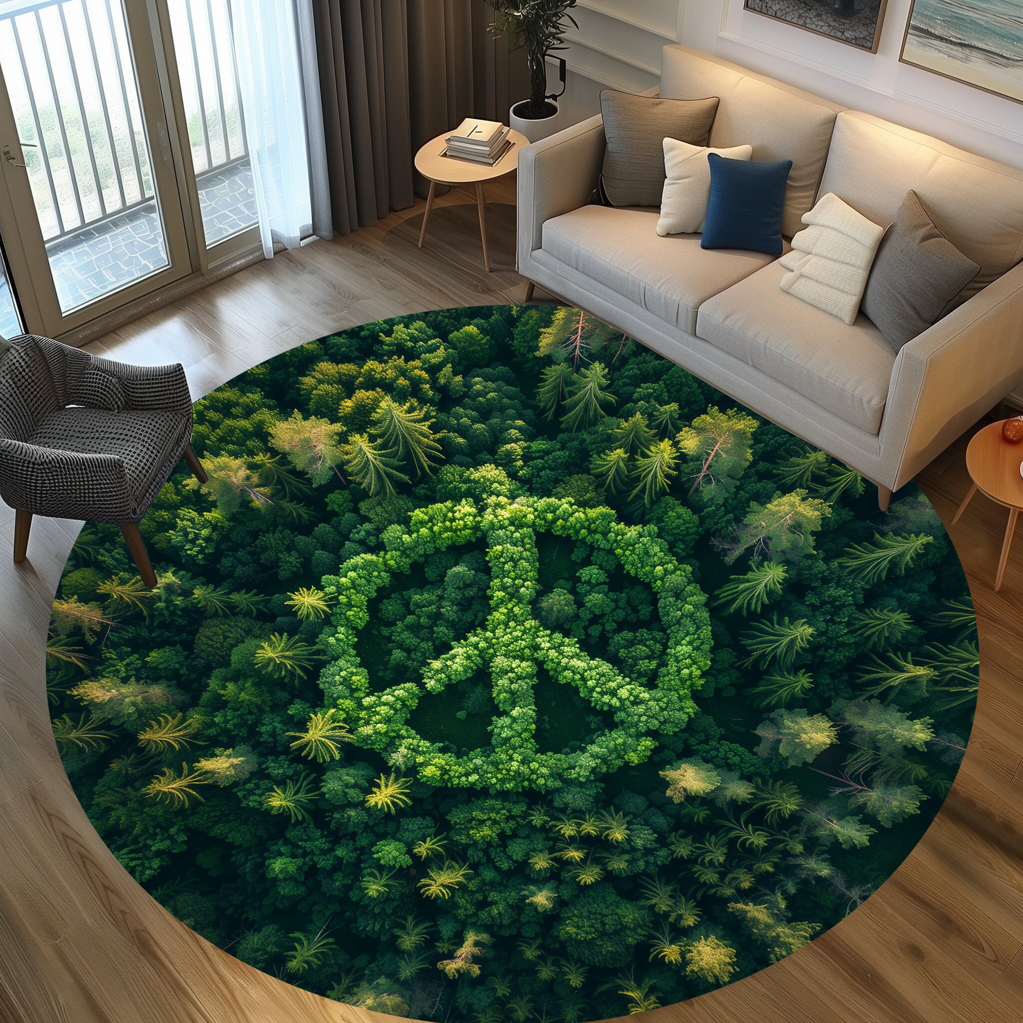Round Forest Peace Sign Rug 4 ft =120 cm - Walmart.com