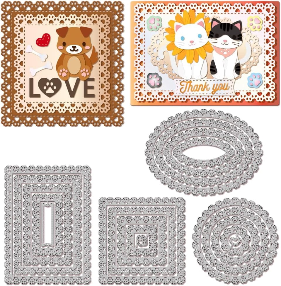 Round Frame Cutting Dies Paw Frame Cutting Dies for Card Making Square ...