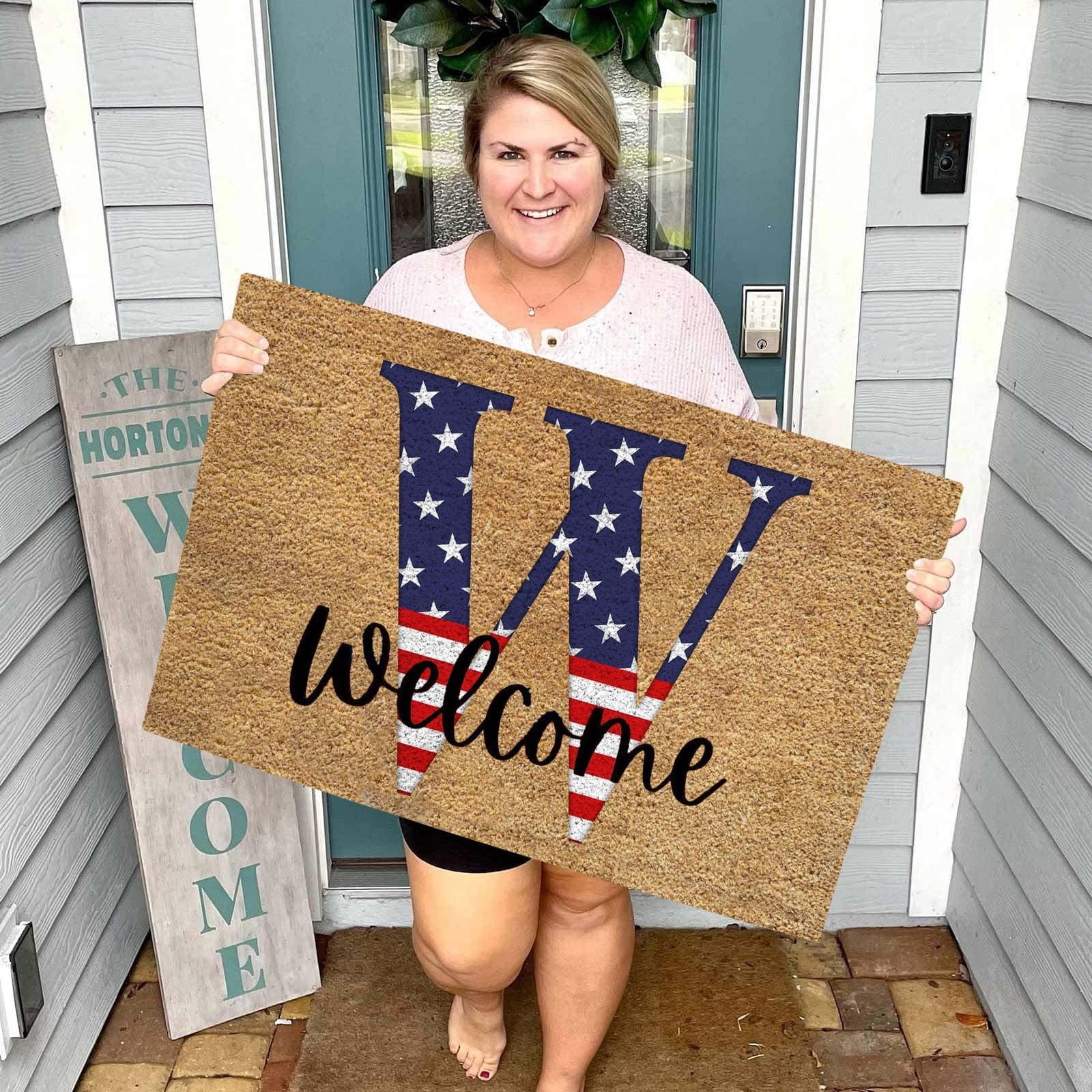 Round Front Door Wreath Front Porch Decoration 26 Letter Welcome Sign ...