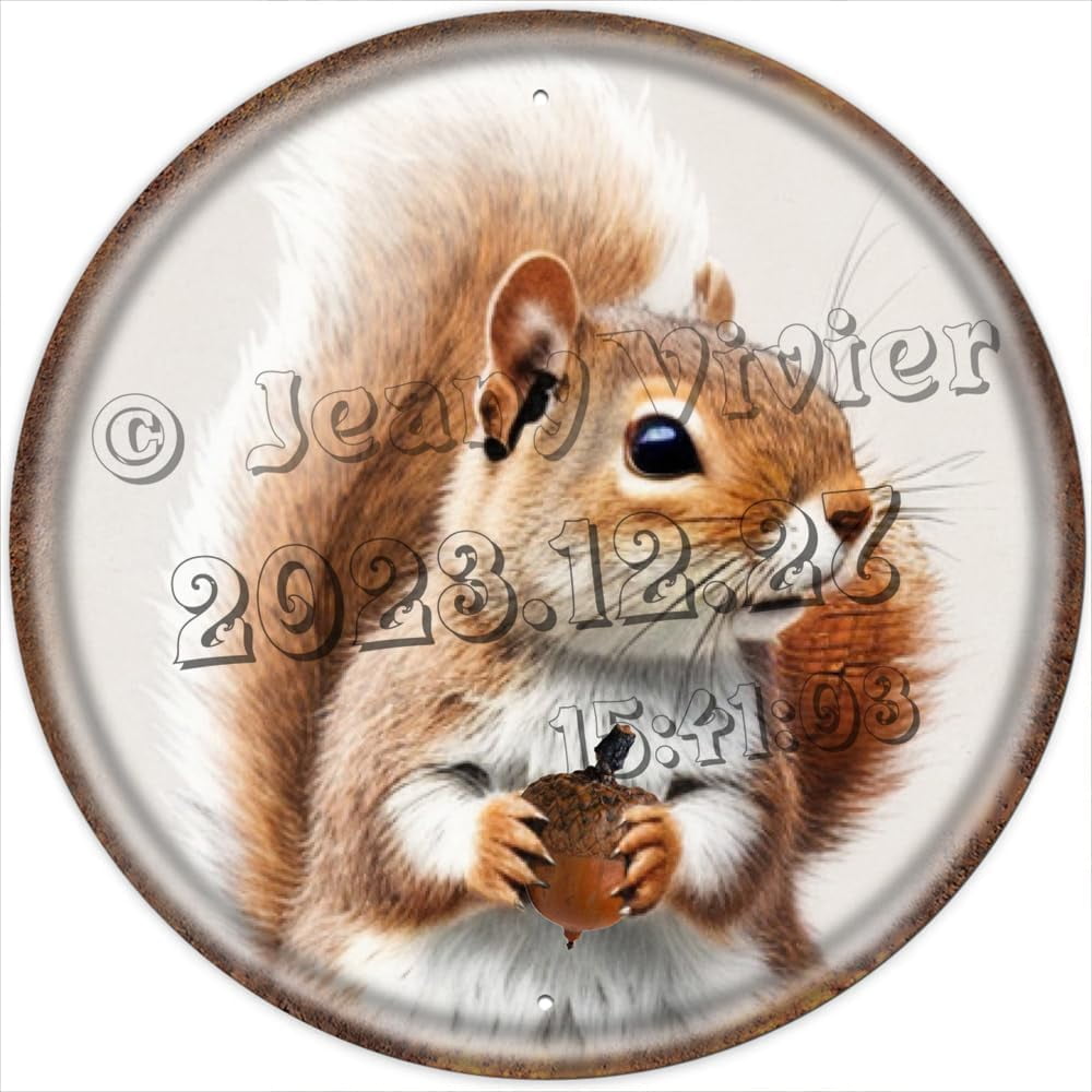 Round Funny Tin Sign Squirrel Woodland Nursery Animal Wall Art ...