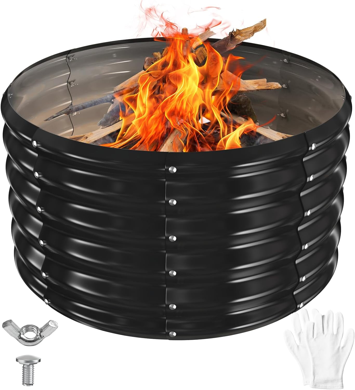 Round Galvanized Fire Pit Ring/Fire Ring - Foldable, Great for Outdoor ...