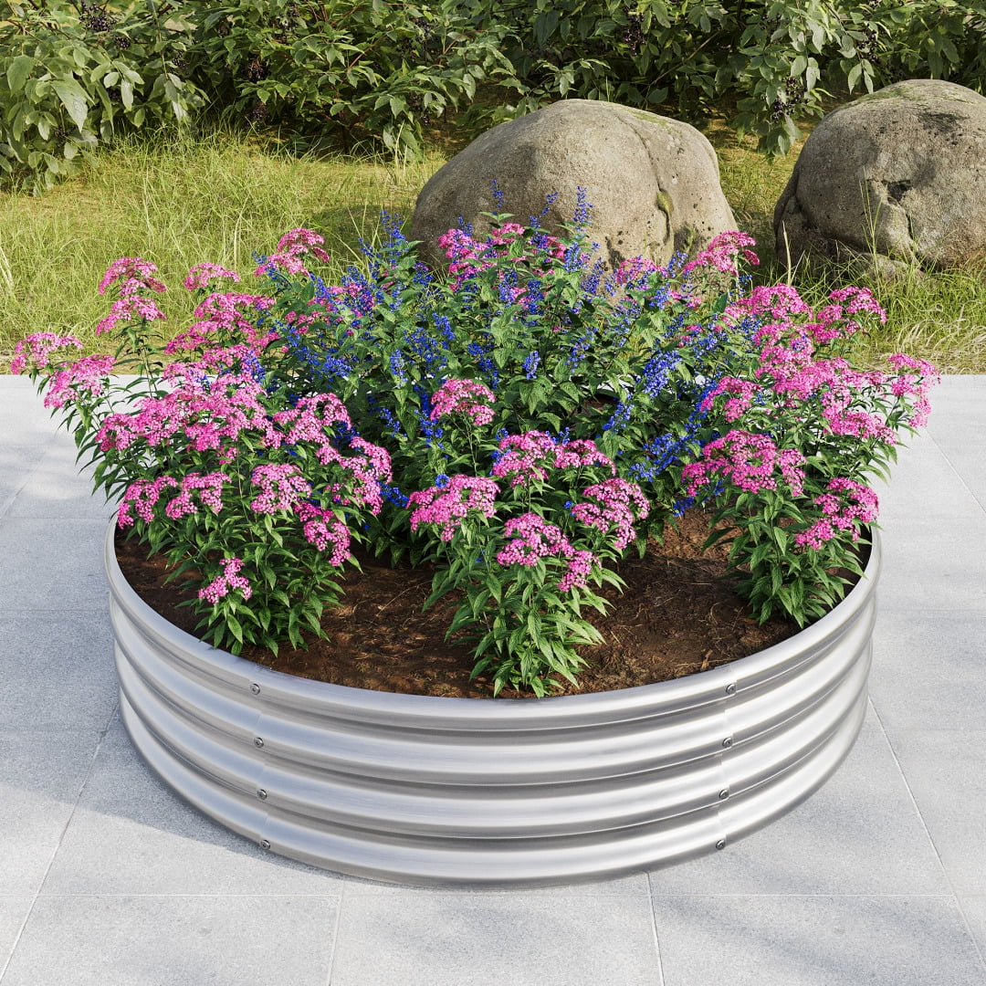 Round Galvanized Raised Garden Bed Outdoor, Bottomless Planter Box for ...
