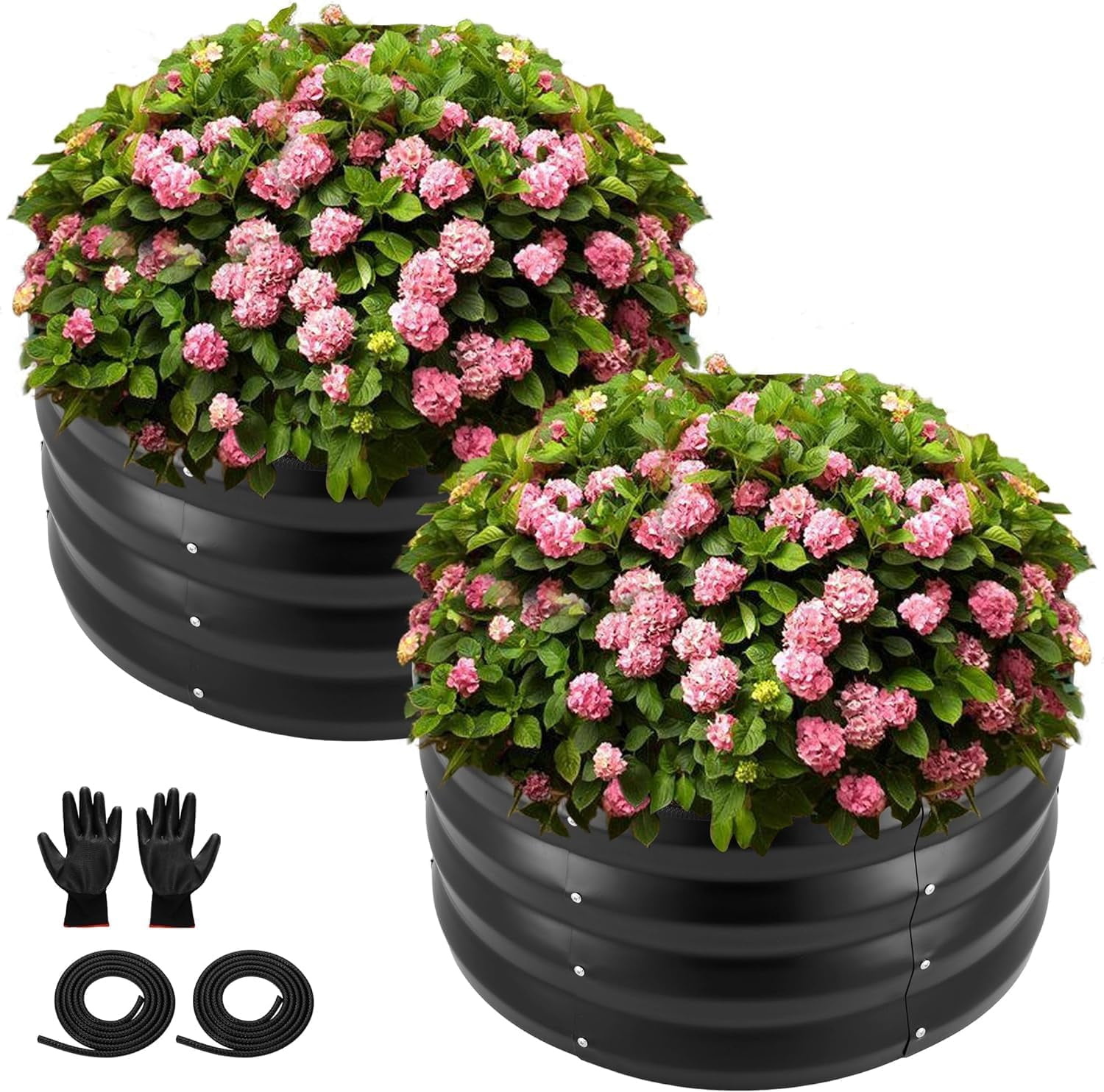 Round Galvanized Raised Garden Bed kit,Black Outdoor Garden Raised ...