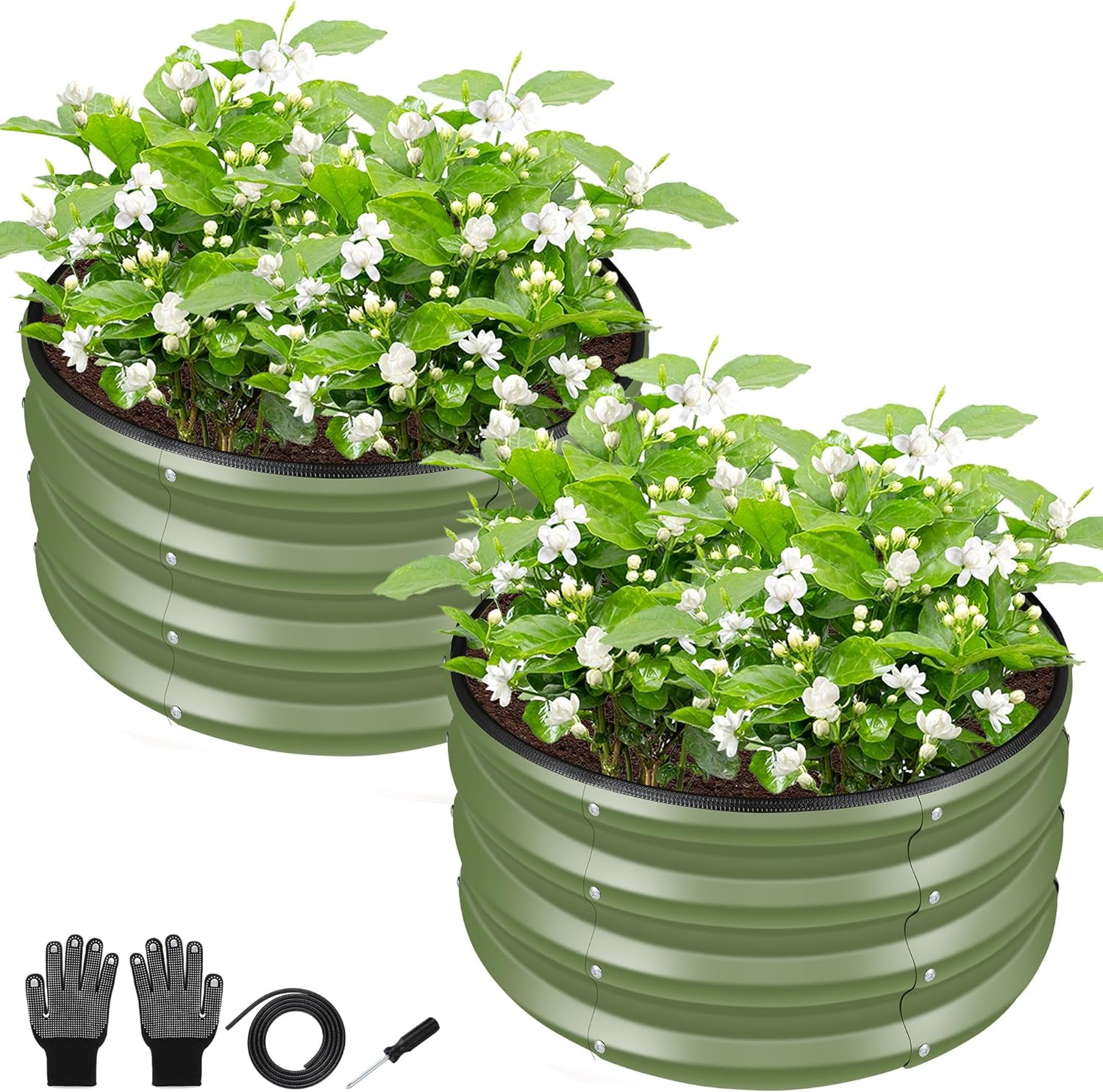 Round Galvanized Raised Garden Bed kit,Green Outdoor Garden Raised ...