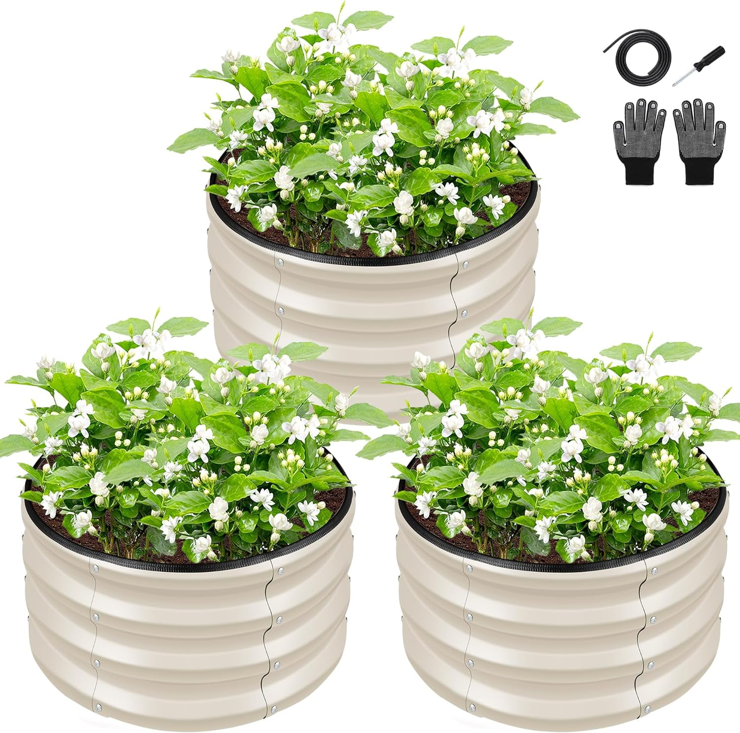 Round Galvanized Raised Garden Bed kit,White Outdoor Garden Raised ...