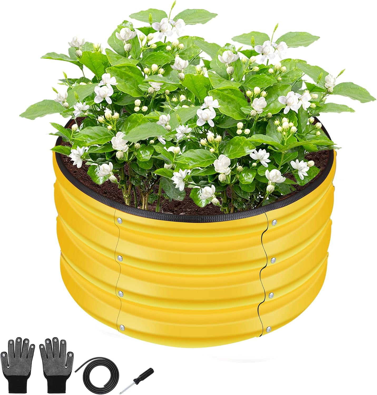 Round Galvanized Raised Garden Bed kit,Yellow Outdoor Garden Raised ...