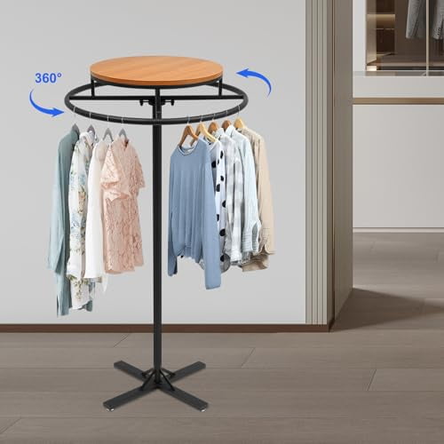 Round Garment Rack, 360° Rotatable Clothing Display Rack with Cross ...