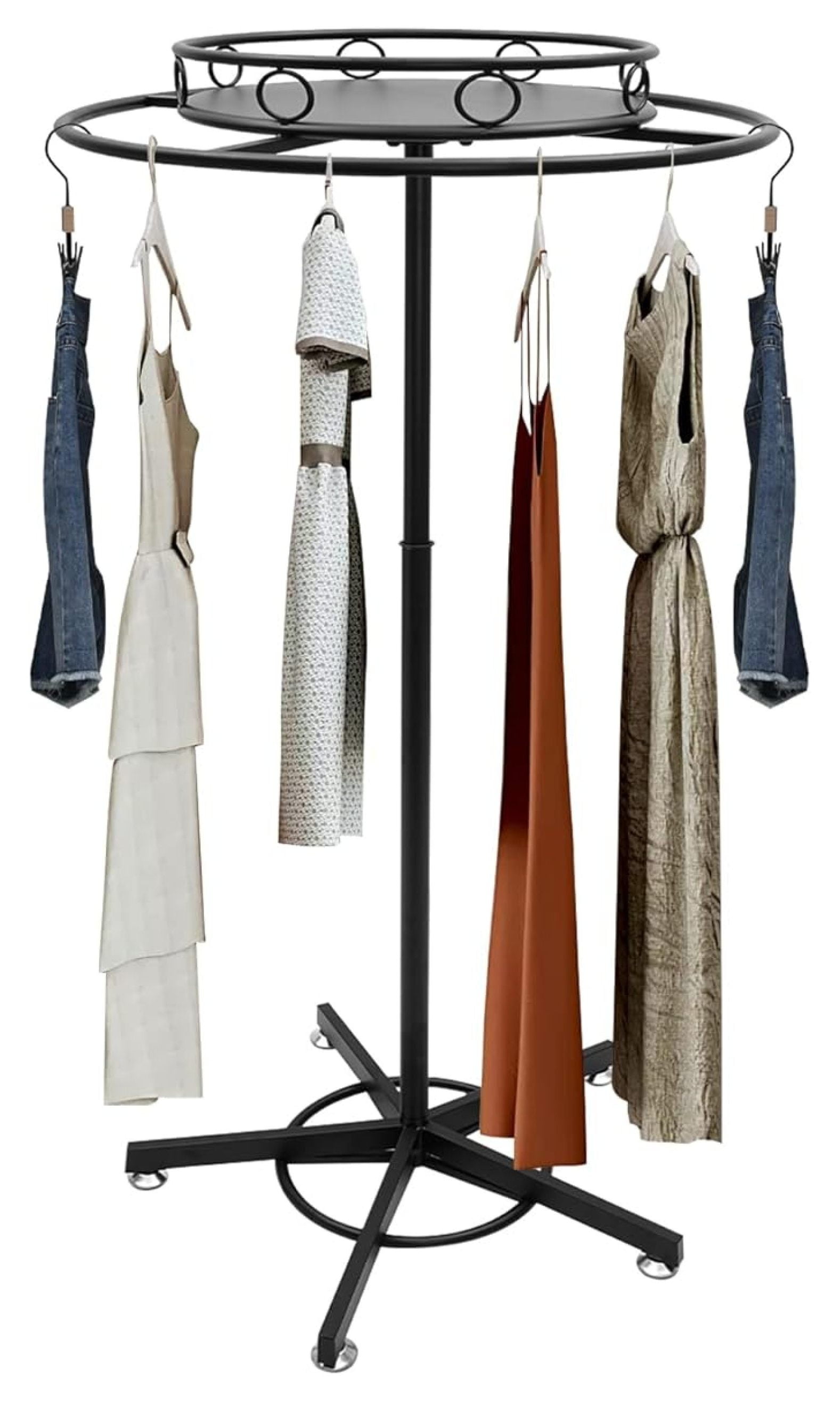 Round Garment Rack, 360° Rotatable Floor Standing Clothing Rack ...