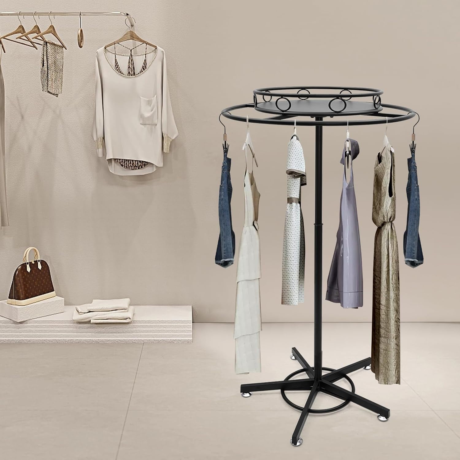 Round Garment Rack Floor Standing Rotating Clothes Hanging Rack with ...