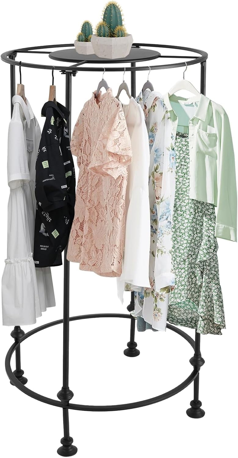 Round Garment Rack, Free Standing Iron Clothes Hanging Rack with Topper ...