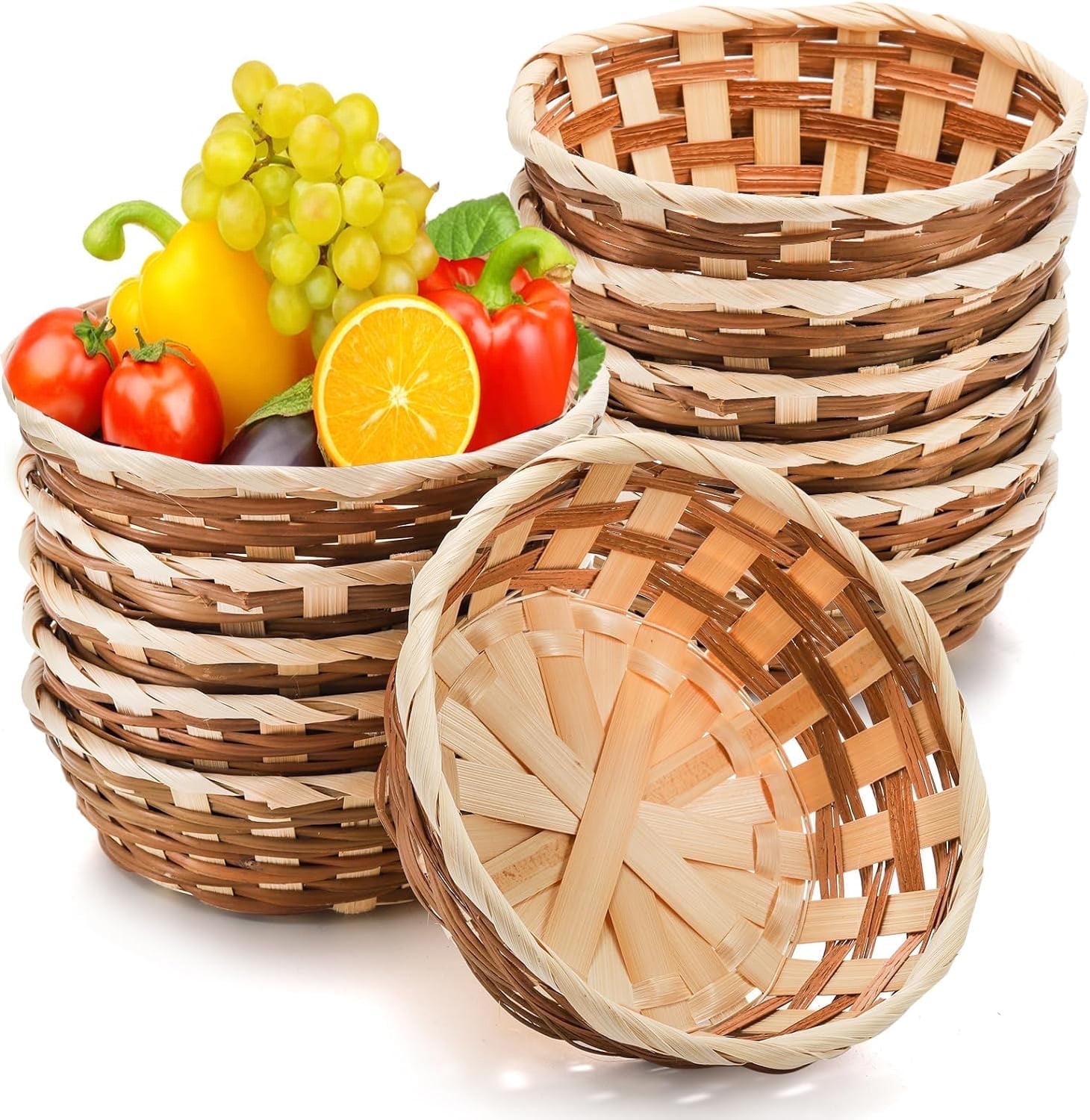Round Gift Baskets,Bexikou 12 Pack 6.5"Bamboo Small Bread & Fruit ...