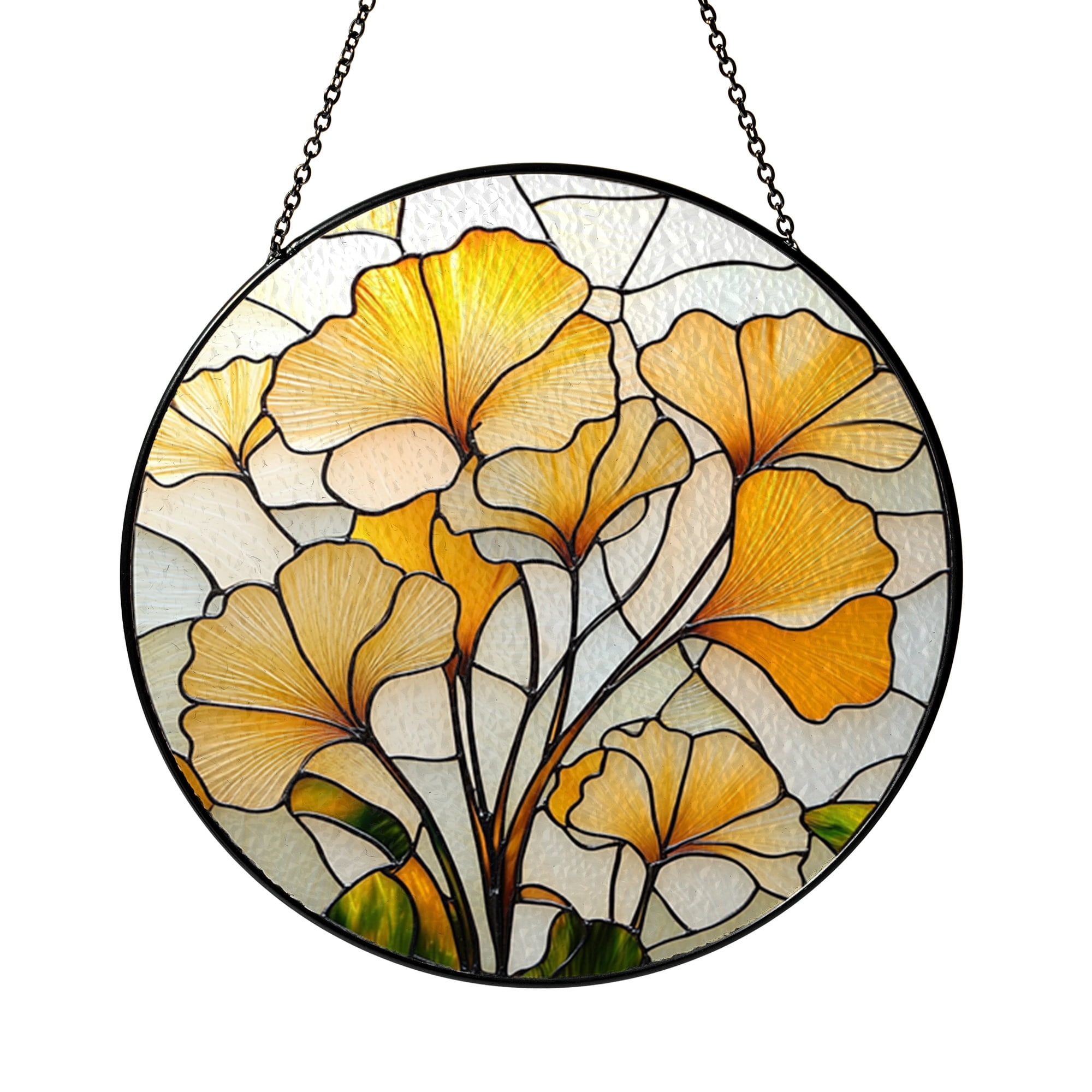 Round Ginkgo Leaf Stained Glass – Decorative Window Art - Walmart.com