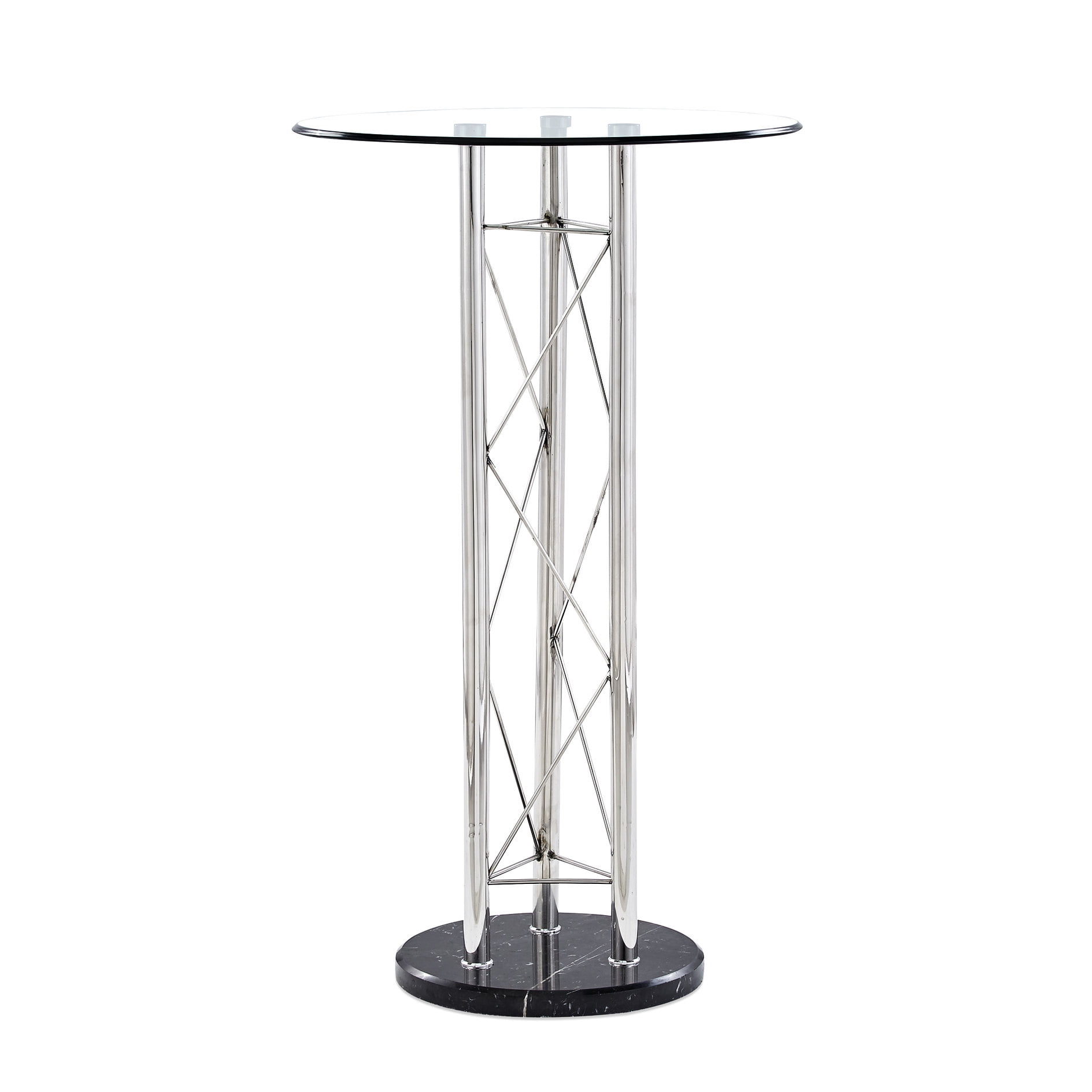 Round Glass Bar Table, Silver Pedestal Base, Contemporary Design, Easy ...