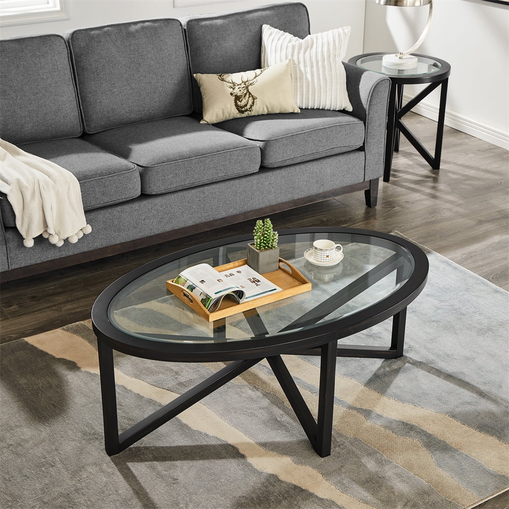 Round Glass Coffee Table Small Coffee Table with Tempered Glass Top ...